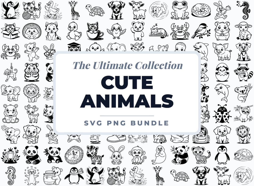 Cute Animals SVG Bundle, Baby Animal Clipart PNG, Kawaii Pets ...