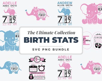 Birth Announcement SVG Bundle, Baby Girl Svg, Baby Stats Template ...