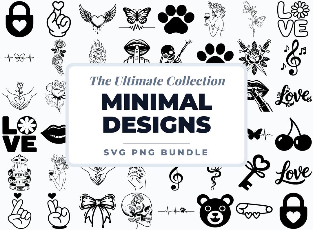 Minimal Tattoo Flash SVG PNG Bundle | Lips Cherry Butterfly Rose Flower ...