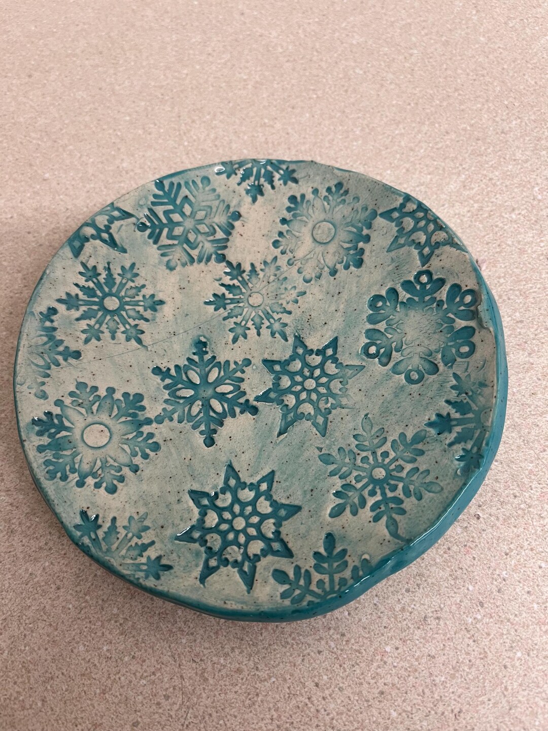 Snowflake Turquoise Blue Pottery Plate - Etsy