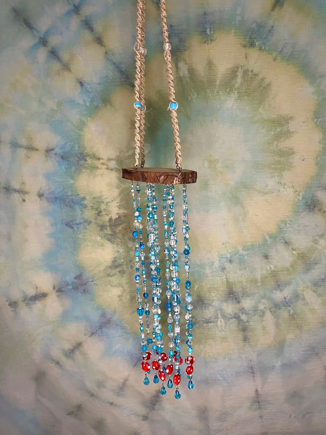 Red and Blue Bohemian Suncatcher | Beaded Sun Catcher | Boho Decor ...