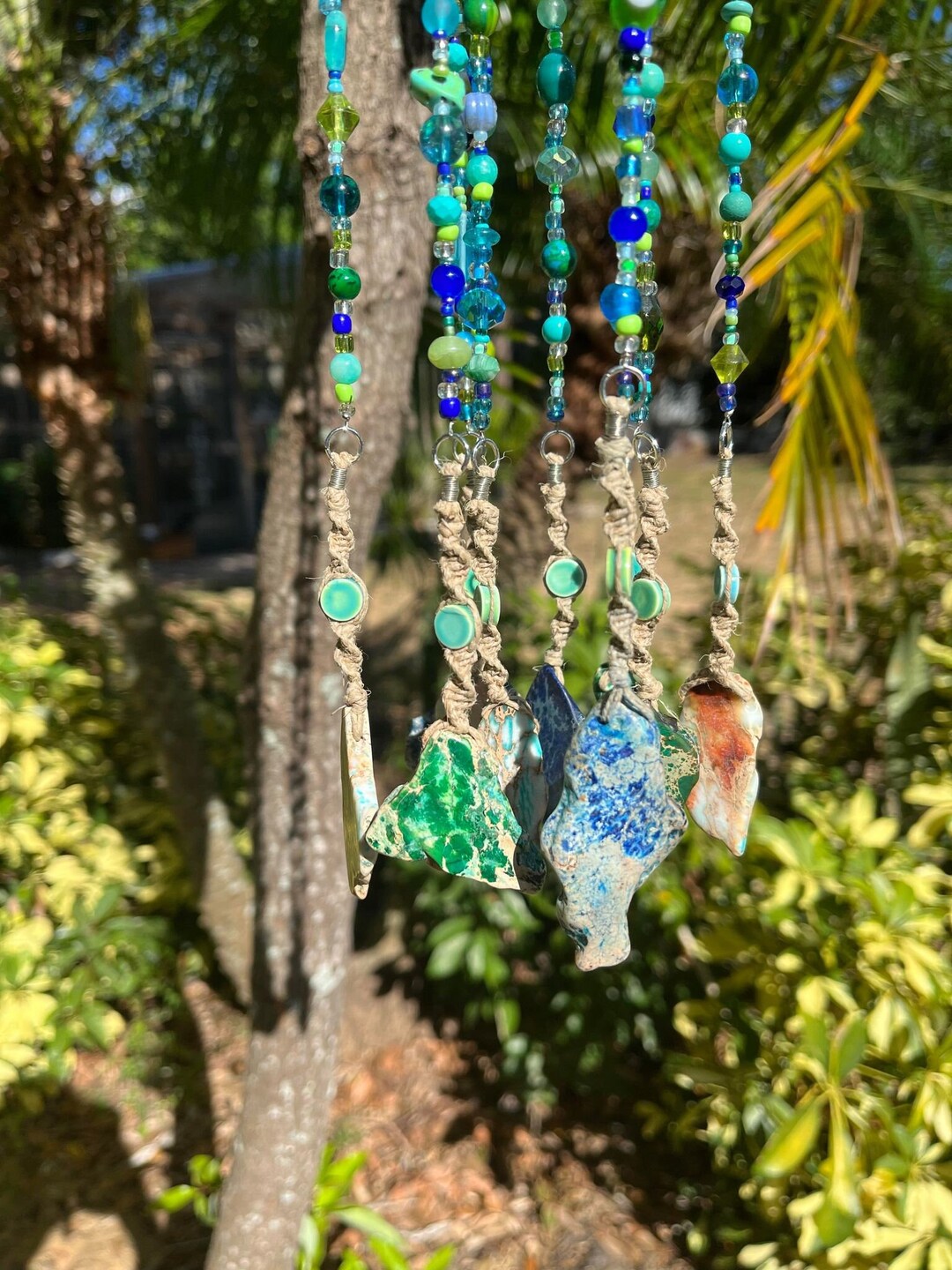 Blue and Green Jasper Suncatcher Wind Chime Beaded Sun Catcher Boho Decor Gifts for Her Garden ...