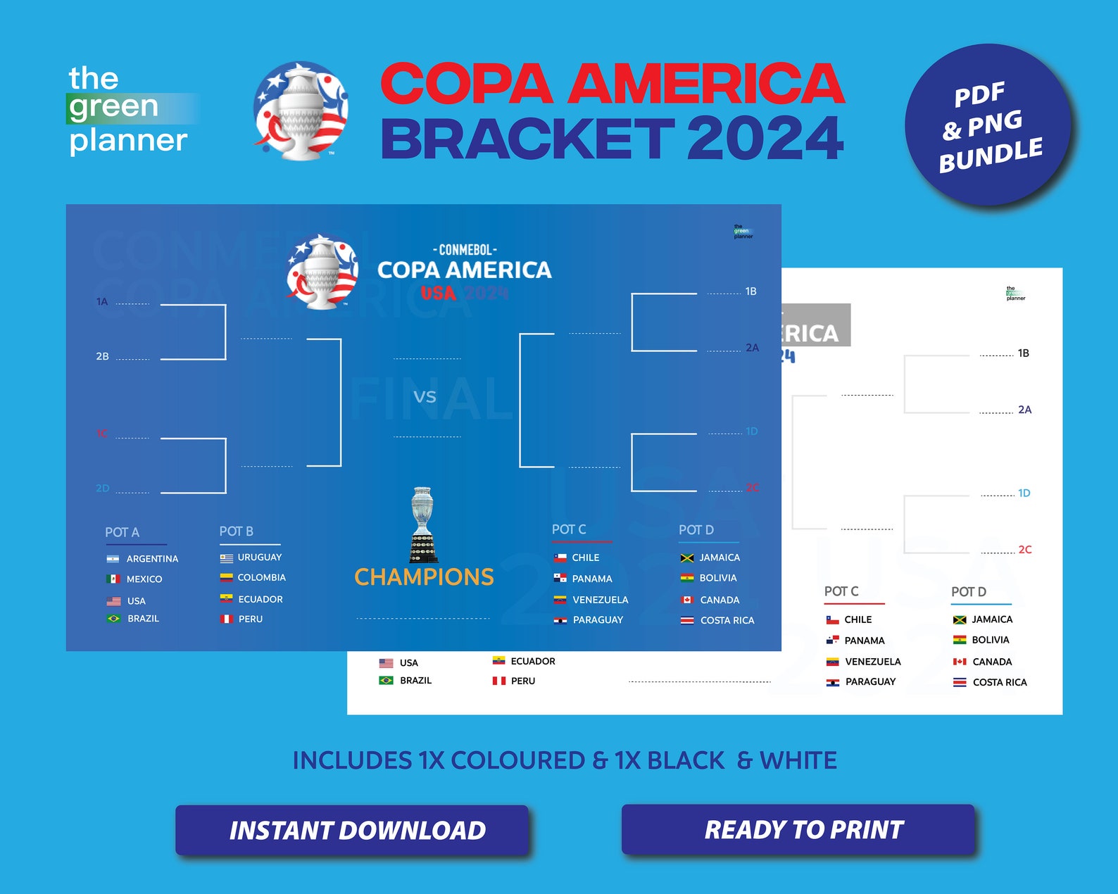 Copa America 2024 Bracket Bundle Printable PDF & PNG Colour and ...