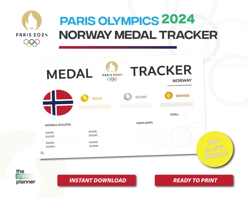 Norway Medal Tracker Paris 2024 Olympics Printable Digital Download ...