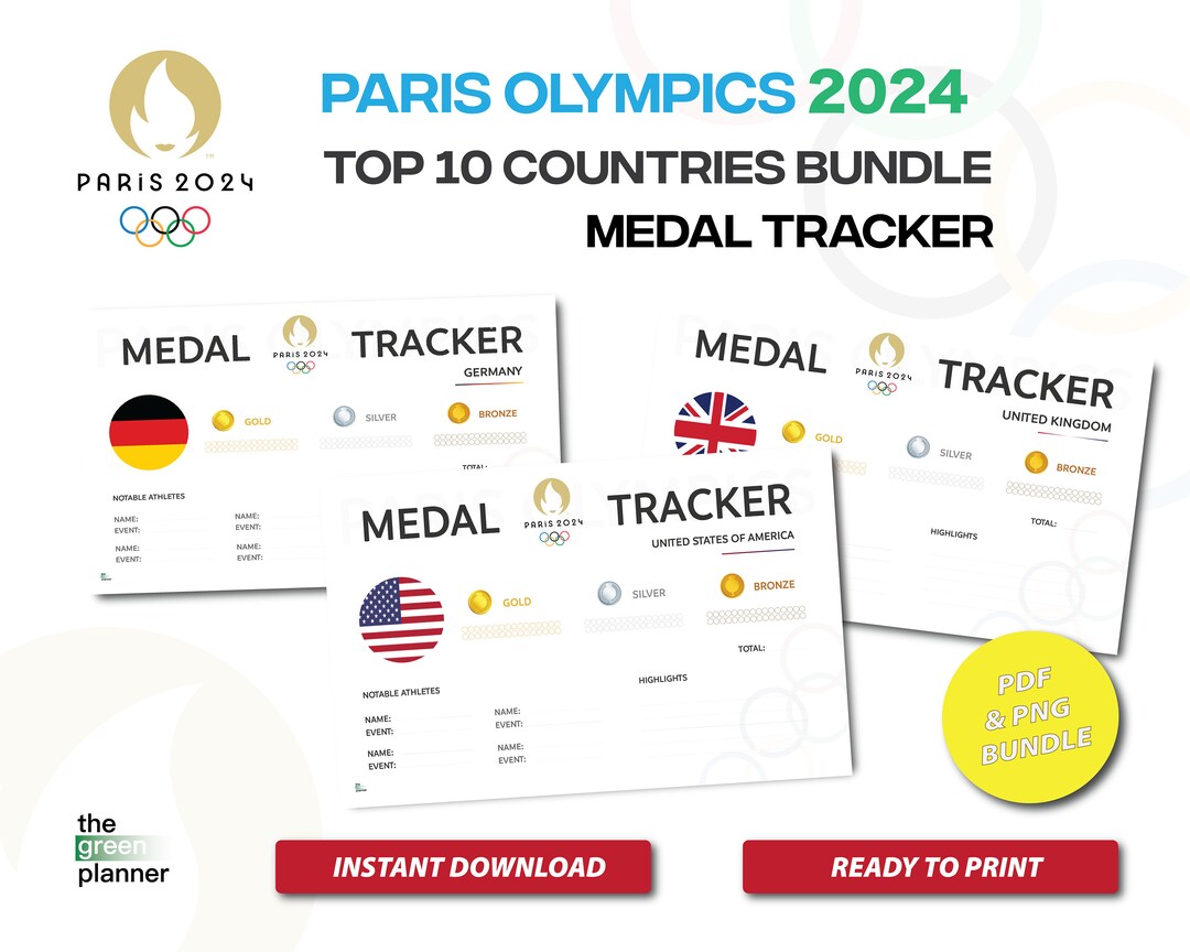 Top 10 Countries Medal Tracker Bundle Paris 2024 Olympics Printable ...