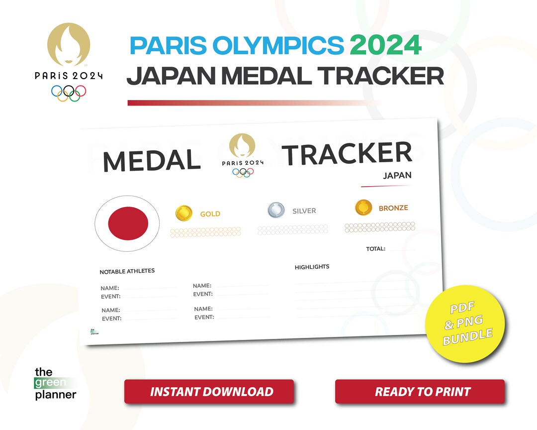 Japan Medal Tracker Paris 2024 Olympics Printable Digital Download ...