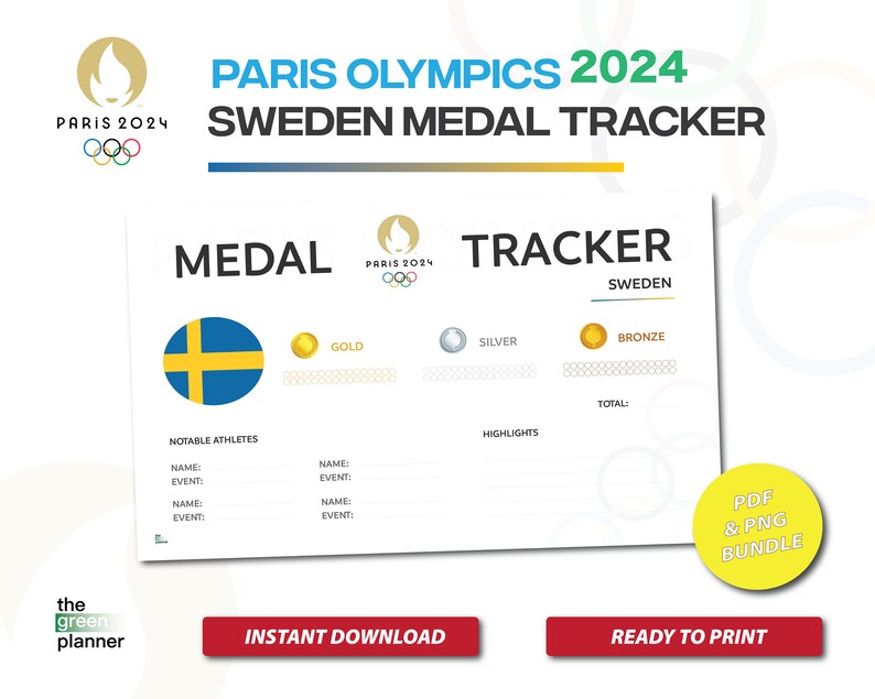 Sweden Medal Tracker Paris 2024 Olympics Printable Digital Download ...