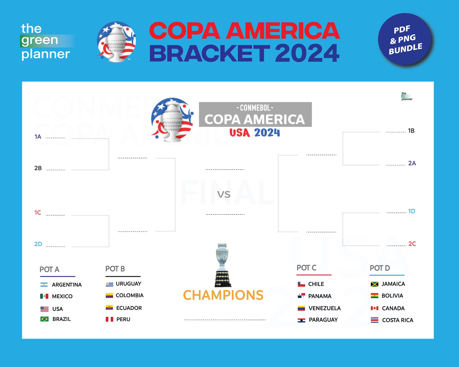 Copa America 2024 Bracket Bundle Printable PDF & PNG Colour and ...