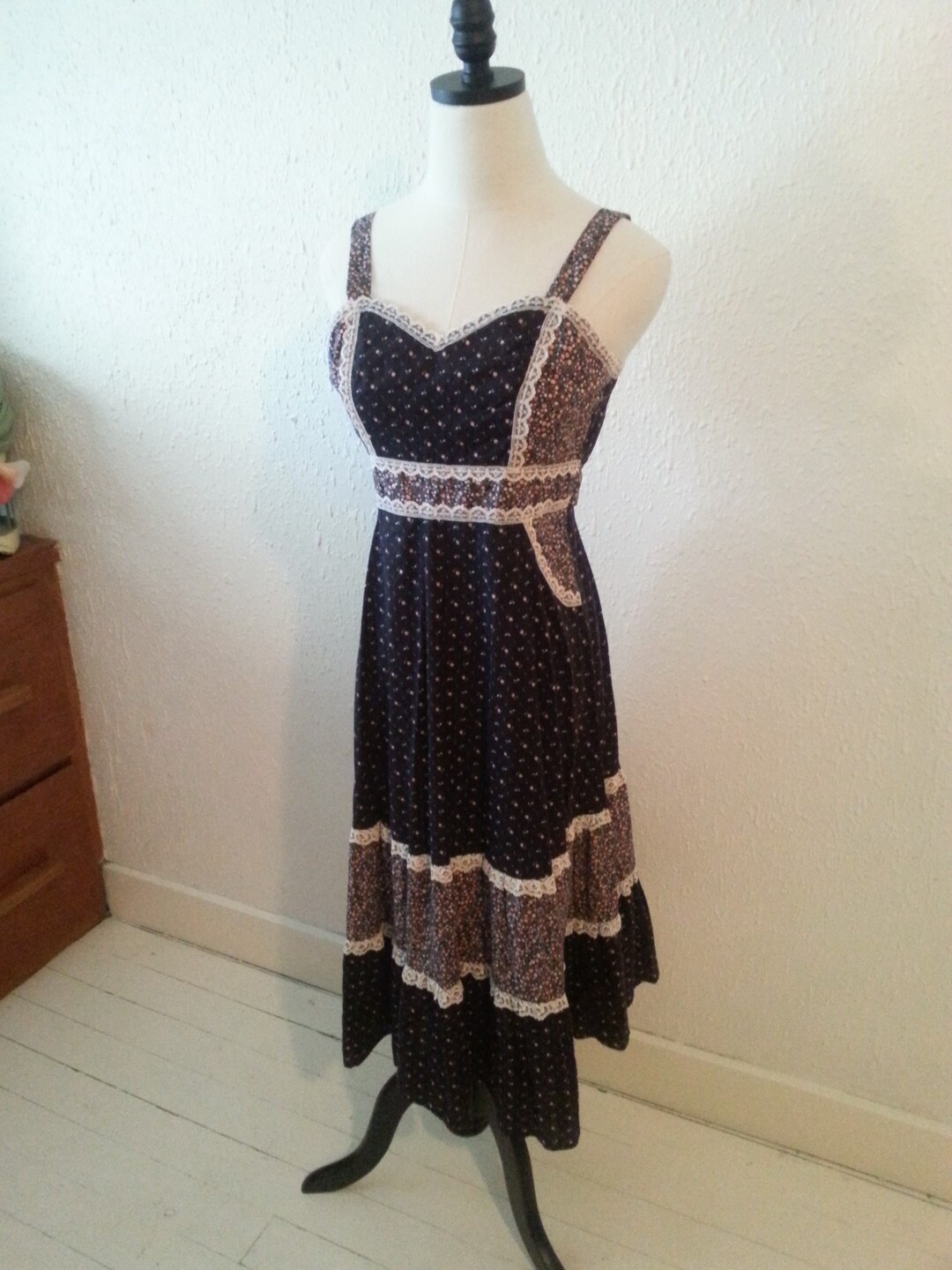 Floral Cottage Core Dress With Lace Trim - Etsy