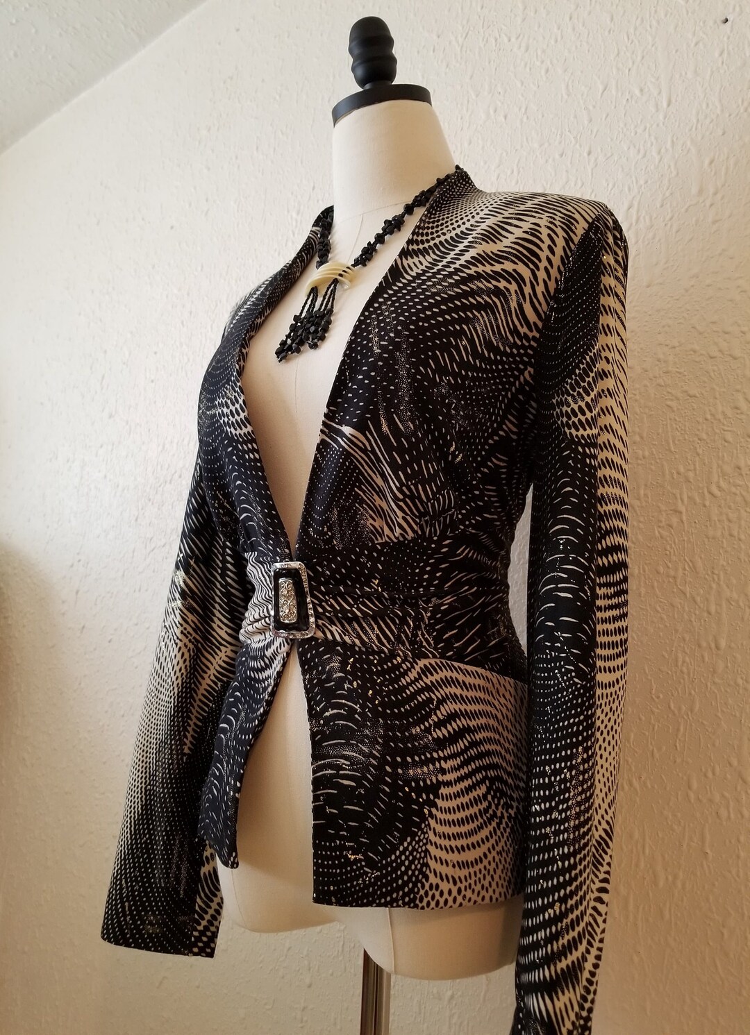 Patterned Blazer With Gold Thread Design - Etsy