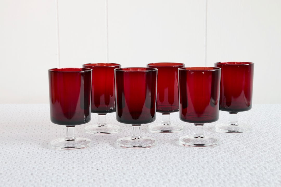Vintage Red Wine Glasses Ruby From the 70s Luminarc France - Etsy