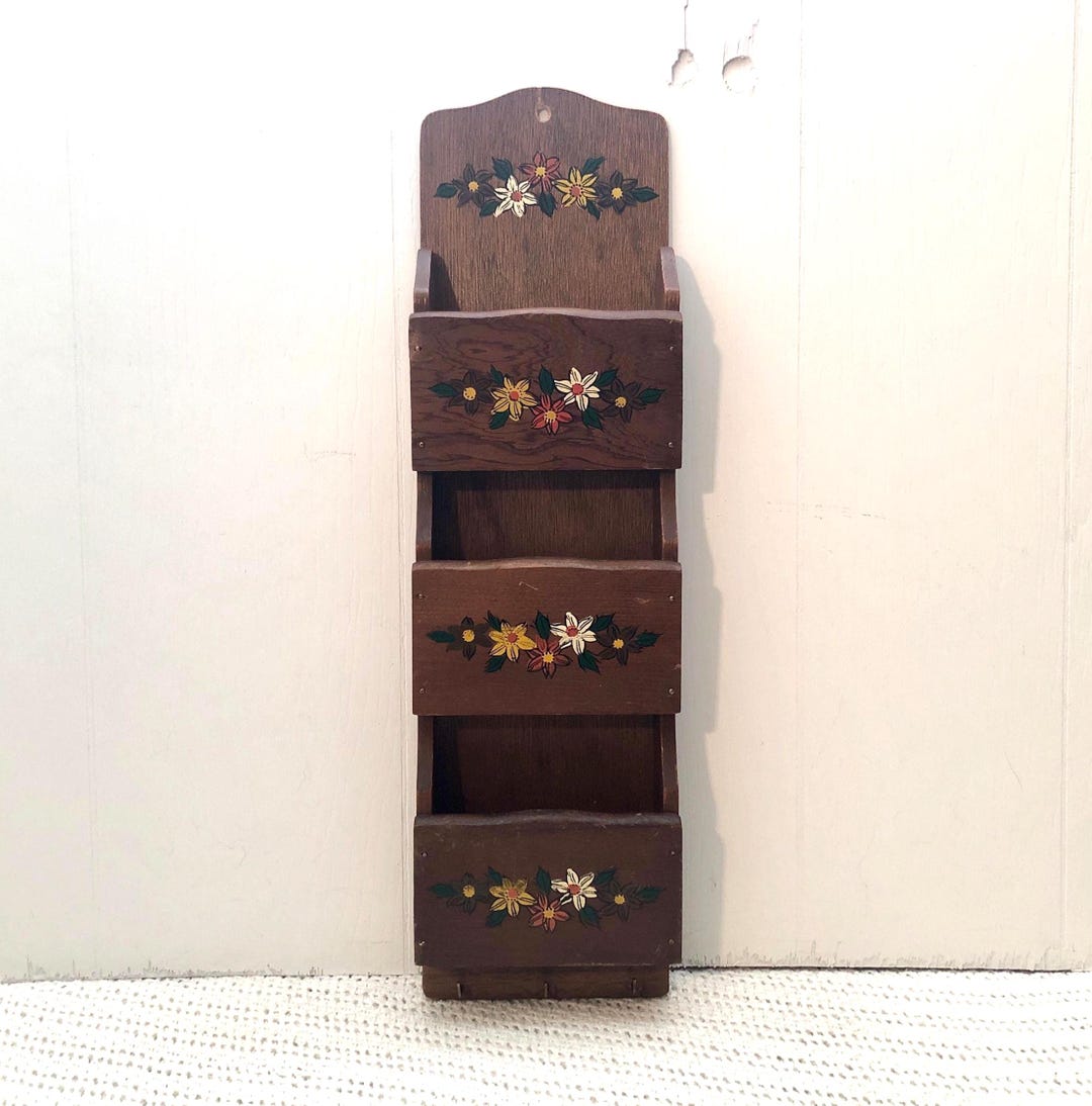 Vintage Wooden Letter Rack - Rustic Wall Mounted Letter Holder, Small ...