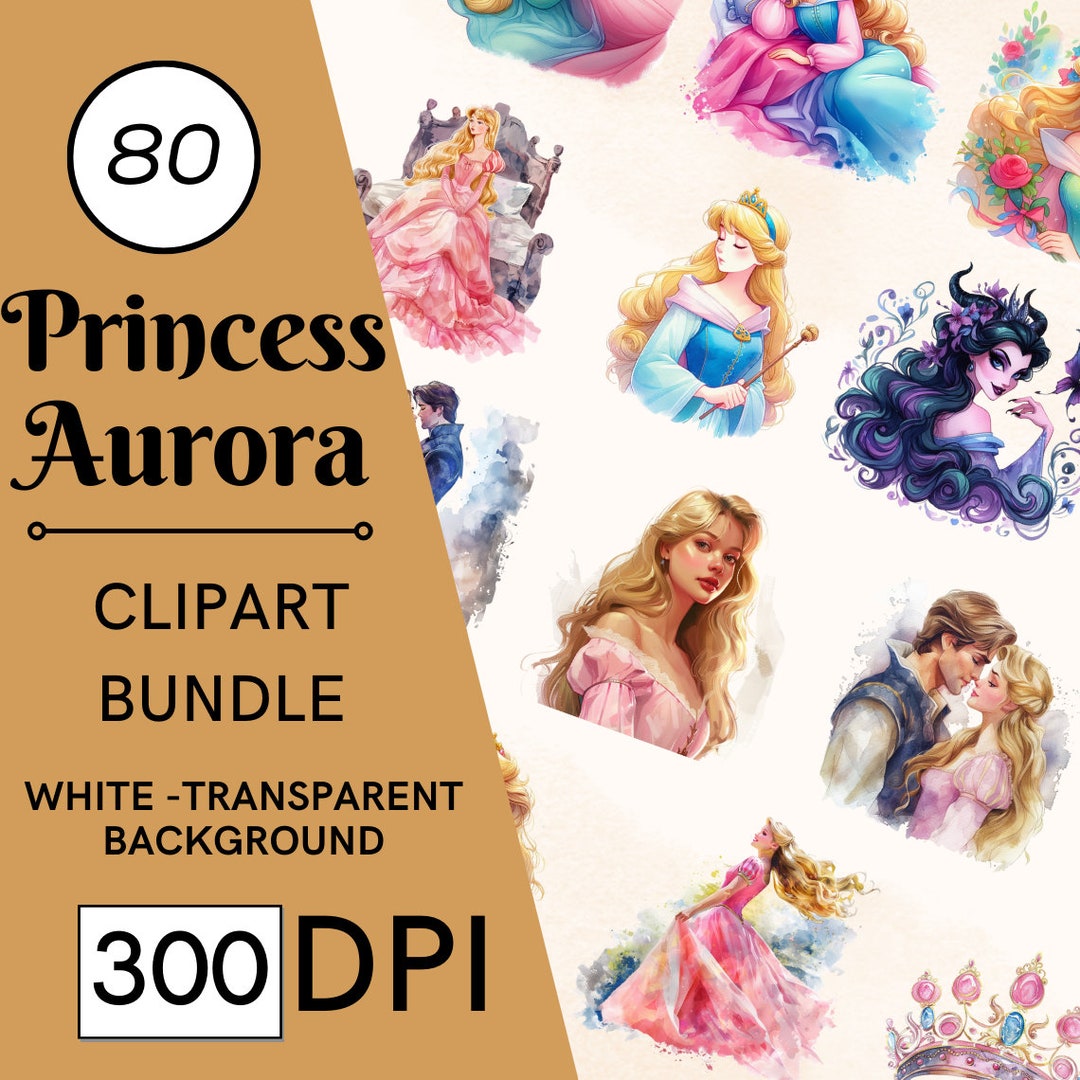 80 Princess Aurora Clipart, Watercolor Fairytale Illustrations ...