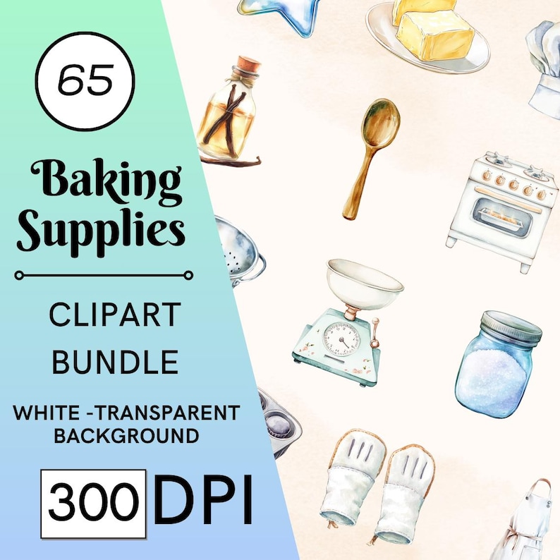 65 Watercolor Baking Supplies Clipart, Kitchen Utensils, Cooking ...