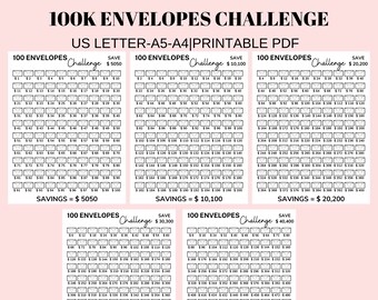 100 Envelope Savings Challenge Bundle Tracker Printable, Savings Challenge, Savings Tracker ...