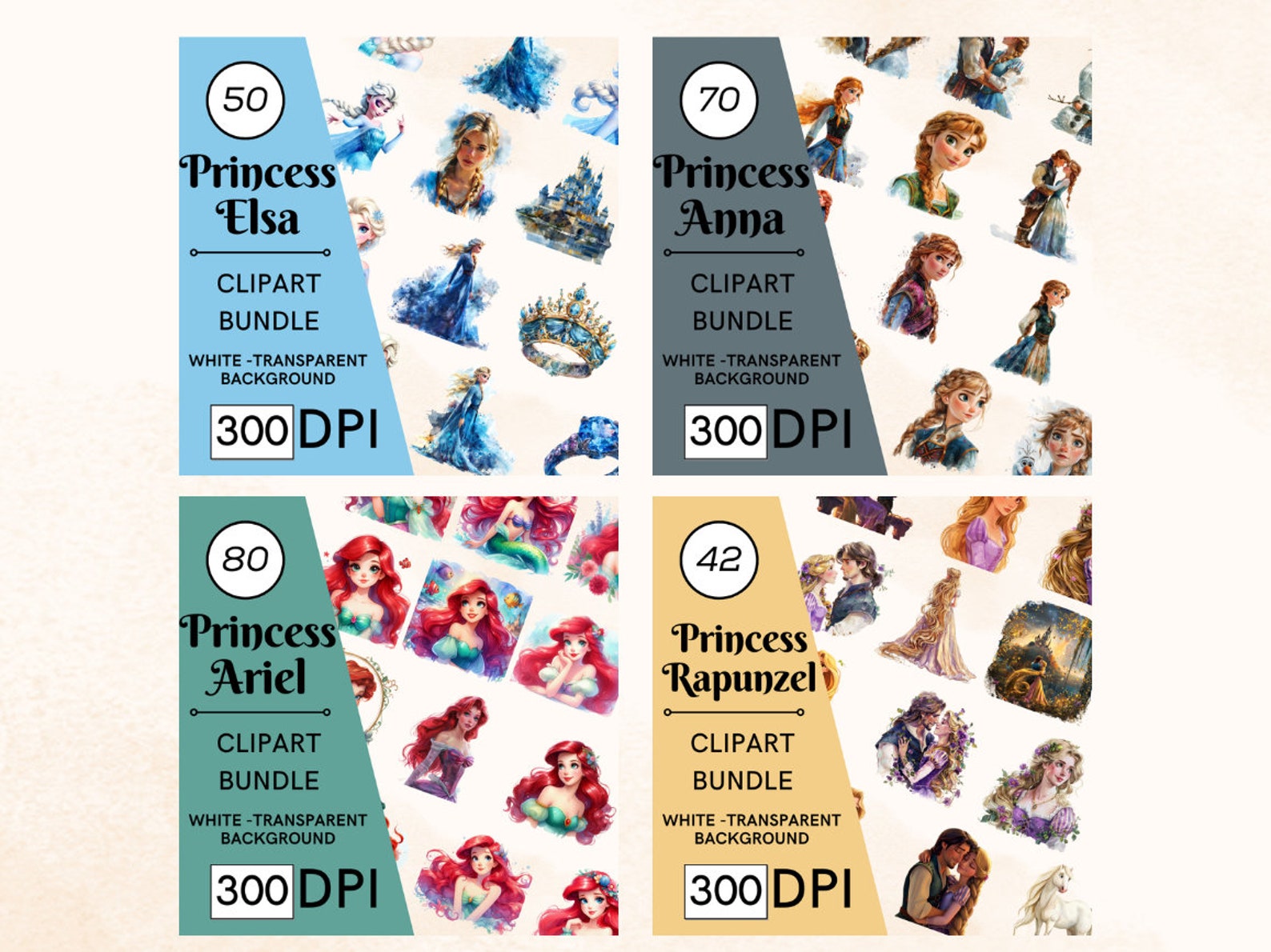 1475 Watercolor Fairytale Princess Clipart Mega Pack, Fantasy PNG ...