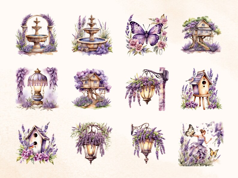 45 Watercolor Lavender Garden Clipart, Provence Floral PNG Bundle, JPG ...
