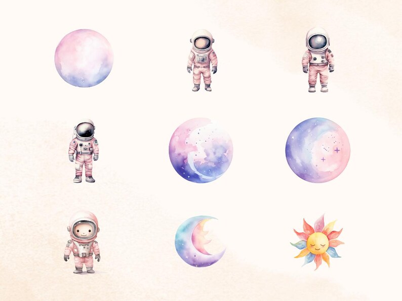 30 Outer Space Clipart, Watercolor Cute Space Clipart Space Girl ...