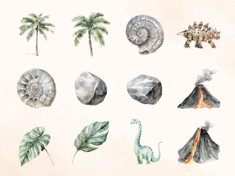 50 Watercolor Dinosaur Clipart Bundle, Cute Dino Clip Art, Dinosaur ...