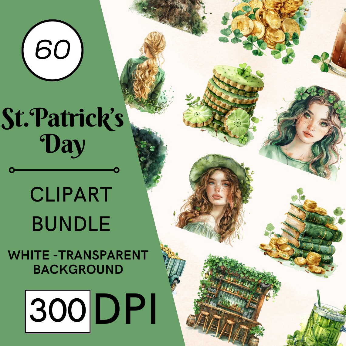 60 Watercolor St.patrick’s Day Clipart, Festive Graphics, Four Leaf ...