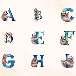 26 Sloth Png Sloth Clipart Sloth Alphabet Png Doodle Letters Animal ...