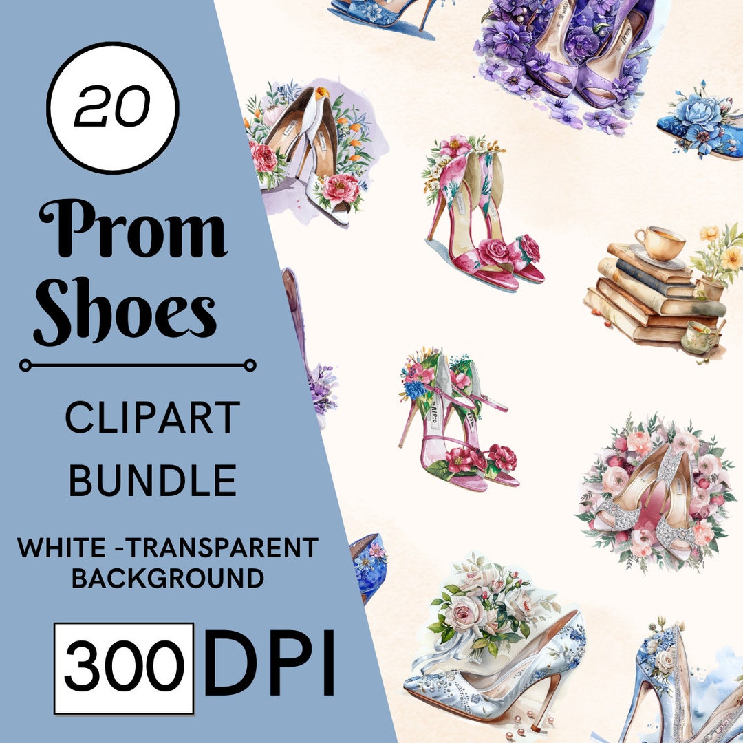 20 Floral Prom Shoes Clipart, Watercolor High Heels PNG, Commercial Use ...