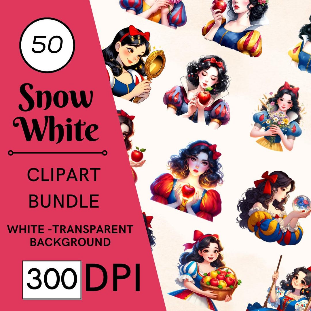 50 Snow White Clipart Set, Watercolor Princess, Fantasy Fairytale ...