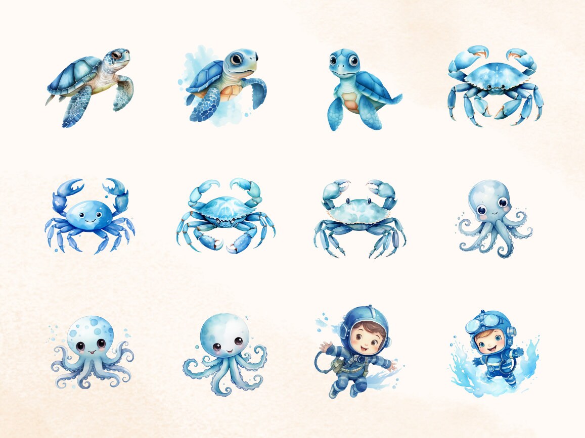 40 Undersea Watercolor Clipart Bundle Nursery Decor, Baby Wall Art ...