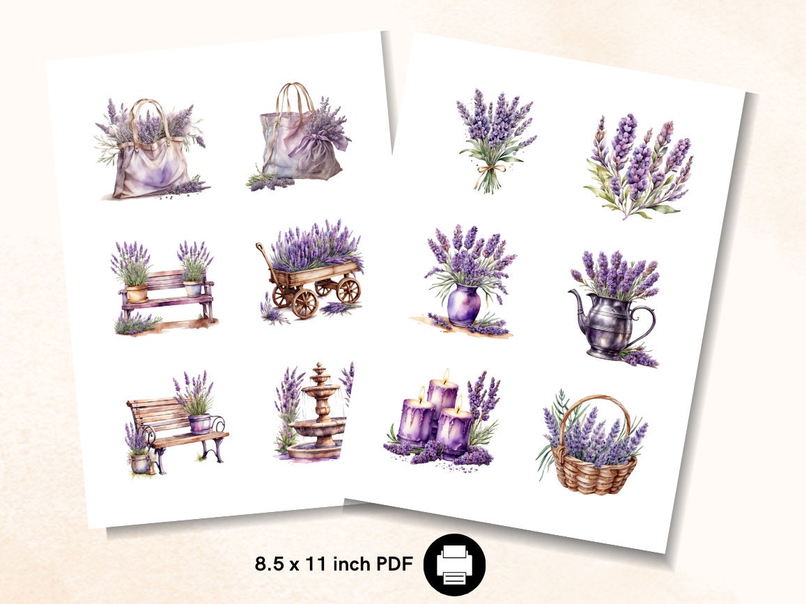 45 Watercolor Lavender Garden Clipart, Provence Floral Spring PNG ...