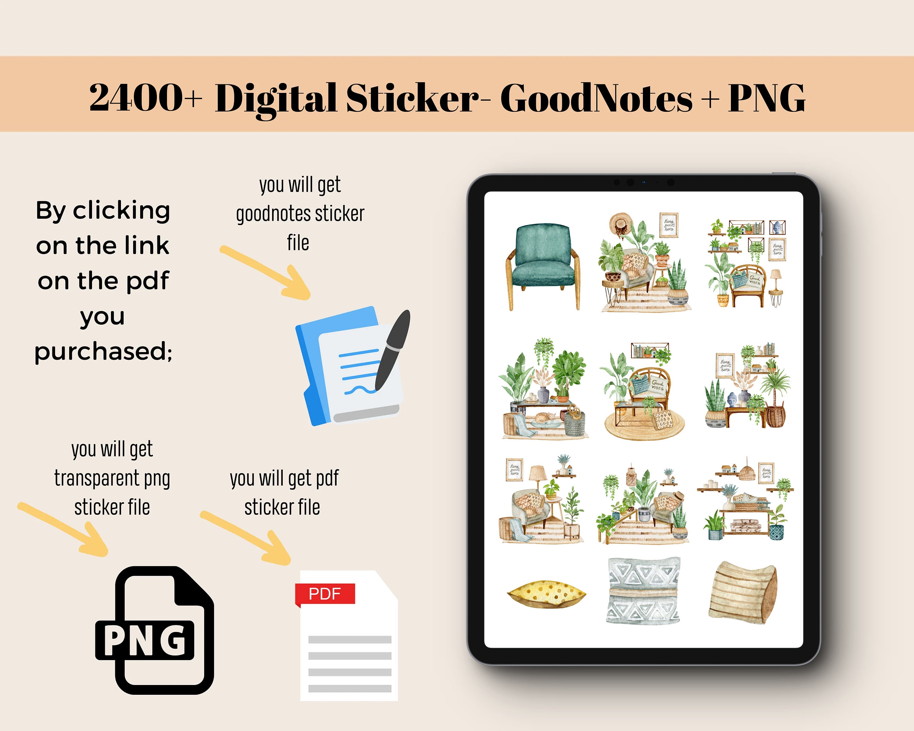 2400 Daily Digital Sticker Book for Goodnotes, PNG Files of Digital ...