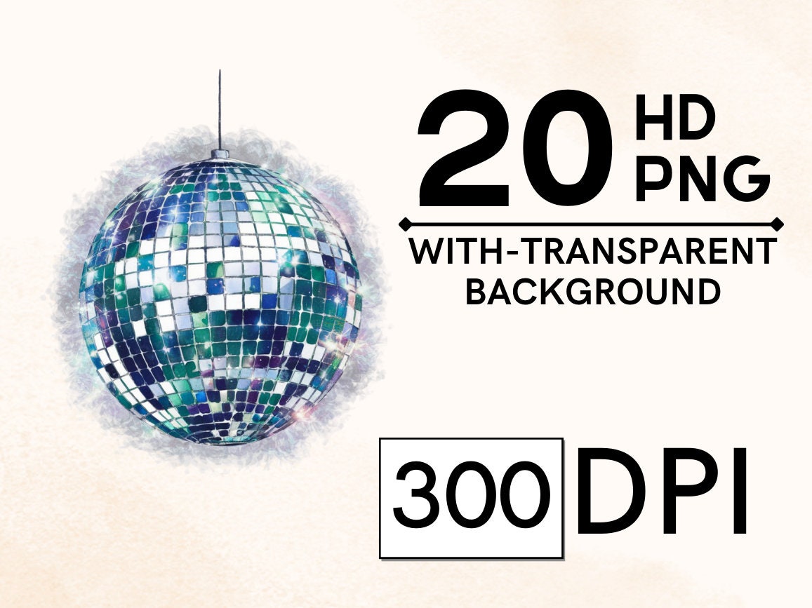 20 Silver Watercolor Disco Ball Clipart, Transparent PNG, Commercial ...