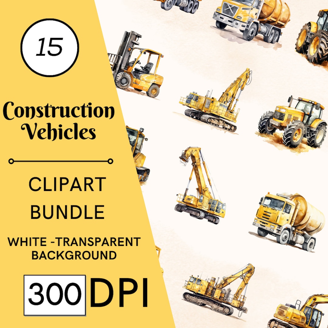 15 Watercolor Construction Vehicles Clipart, Bulldozer , Cement Truck ...
