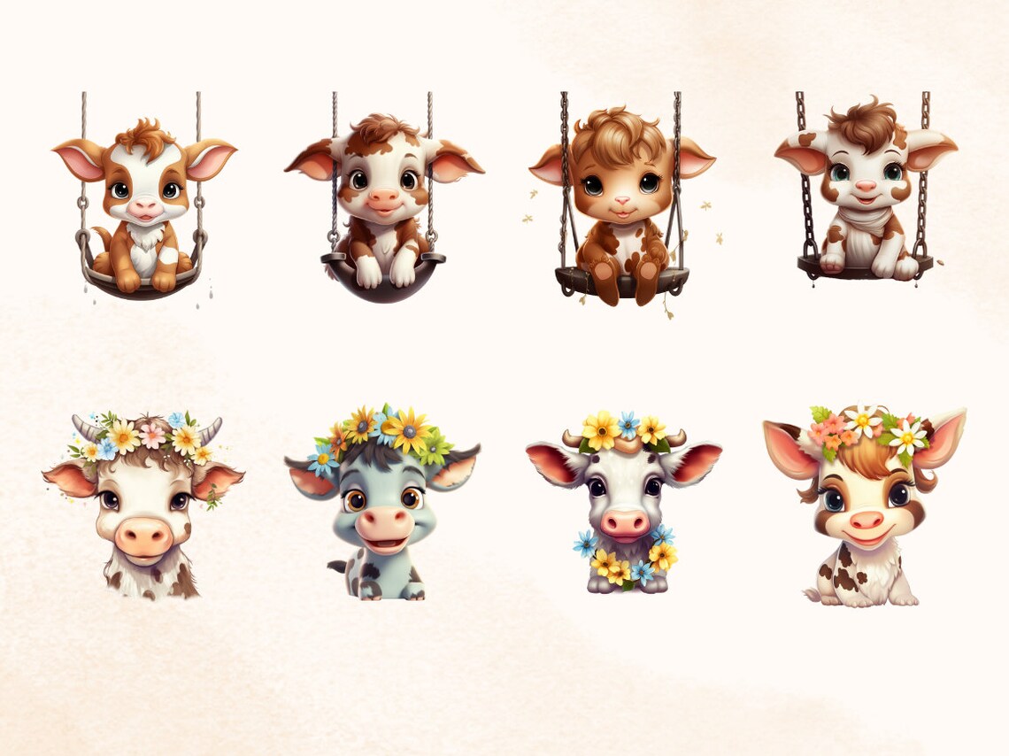20 Cute Cow Clipart Bundle, Adorable Farm Animal, Farm Barn Animal PNG ...