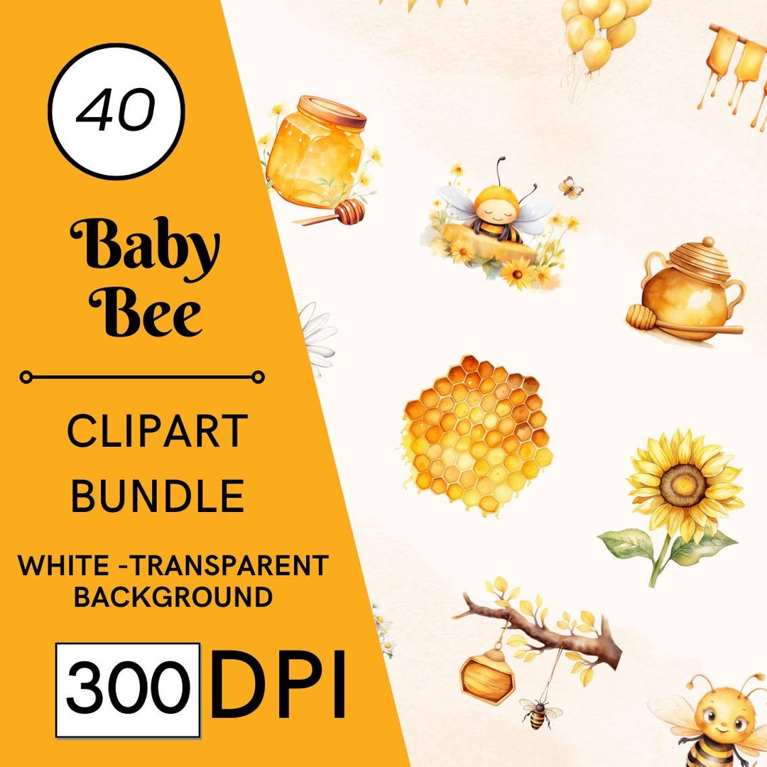 40 Baby Bee Clipart, DIGITAL DOWNLOAD, Cute Bee Watercolor Clipart, Bee ...