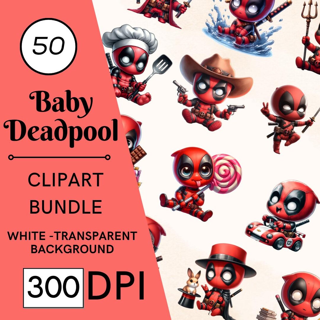 50 Baby Deadpool Watercolor Clipart Set, Nursery Art, Commercial Use ...