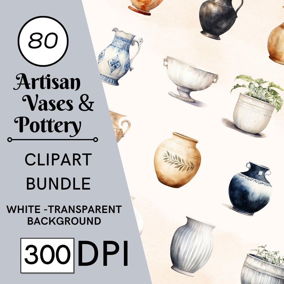60 Watercolor Vase Clipart Bundle, Artisan Pottery Graphics, Commercial ...