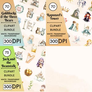 Fairy Tale Watercolor Clipart Bundle: 495 PNG & JPG Illustrations ...