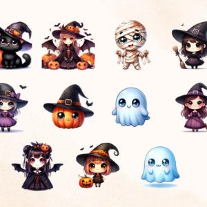 50 Watercolor Kawaii Halloween Clipart | Cute Halloween Graphics and ...