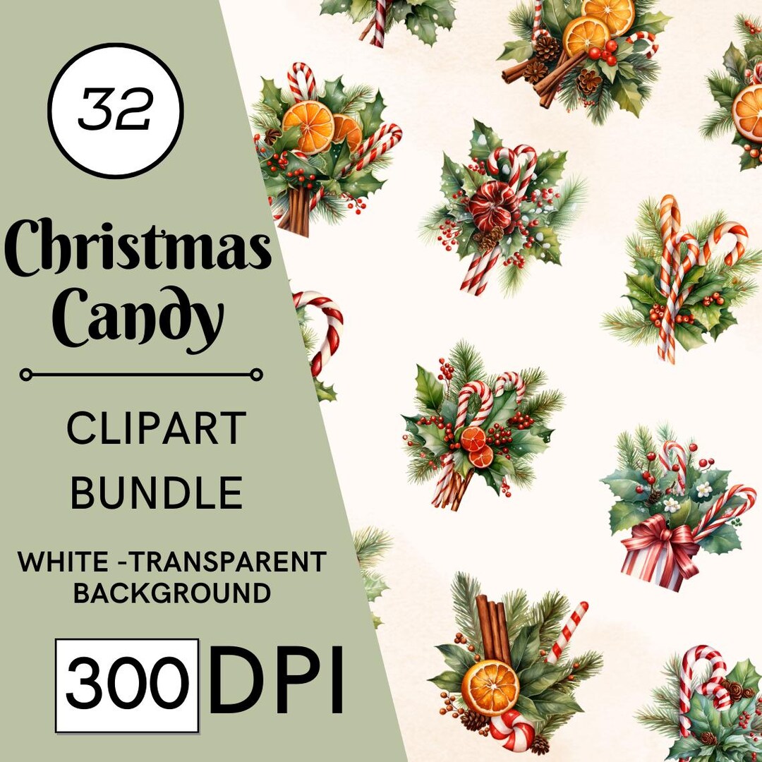 Watercolor Christmas Candy Clipart: Holiday Sweets Bundle (digital ...