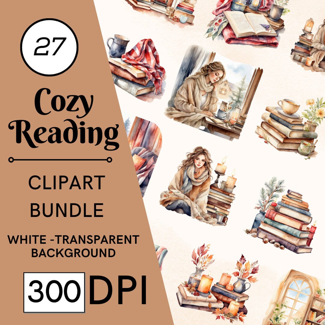 27 Watercolor Bookworm Clipart Bundle, Cozy Reading Nooks, PNG, JPG ...