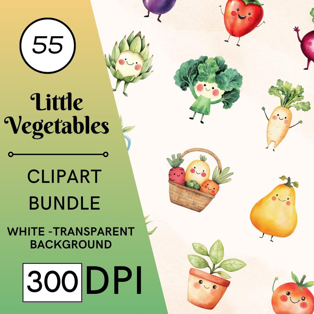 55 Watercolor Little Vegetables Clipart Set, PNG - Digital Download ...