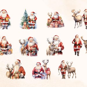 50 Watercolor Santa & Reindeer Clipart, Holiday PNG Images, Digital ...