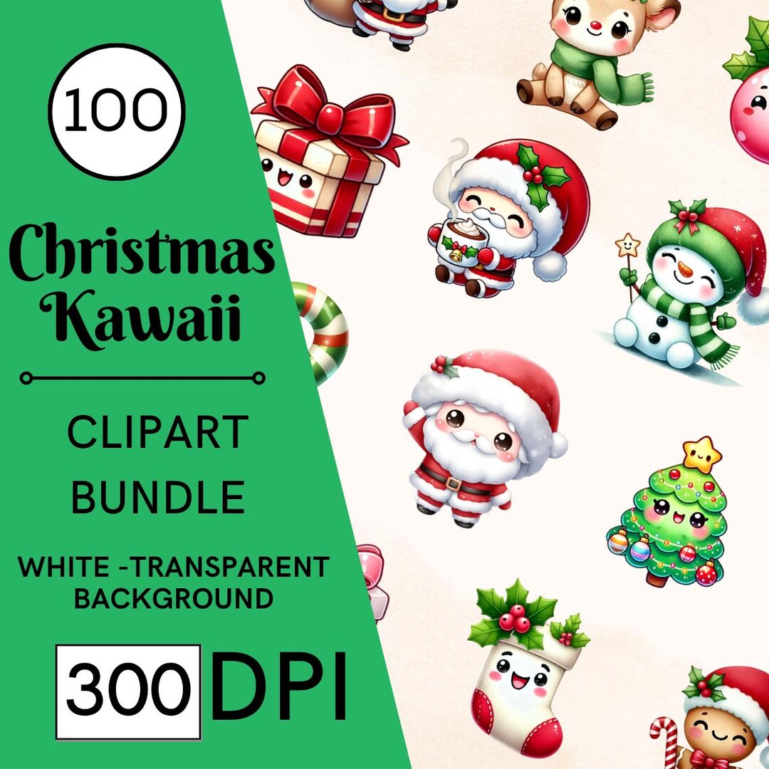 100 Christmas Kawaii Clipart, Cute Chirstmas Kawaii Graphics, PNG ...