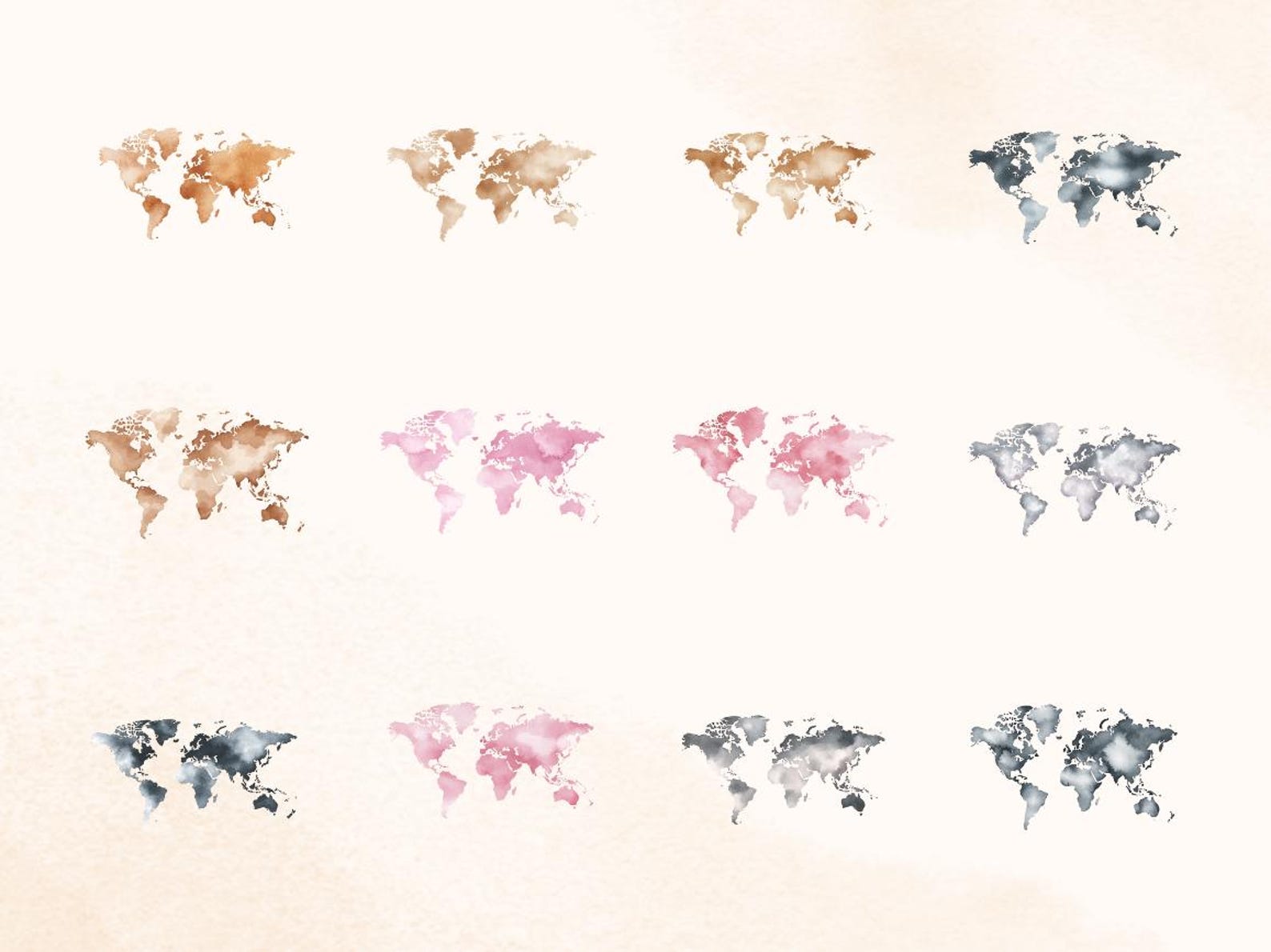 40 Watercolor World Map Clipart, Travel Adventure, Transparent Pngs ...