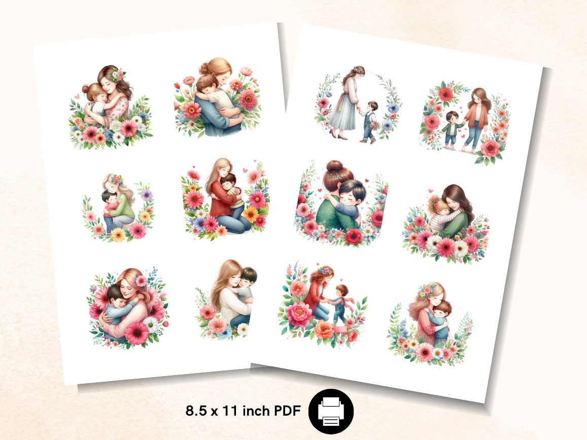 50 PNG Watercolor Cute Mother's Day Clipart, Kawaii Mothers Day ...