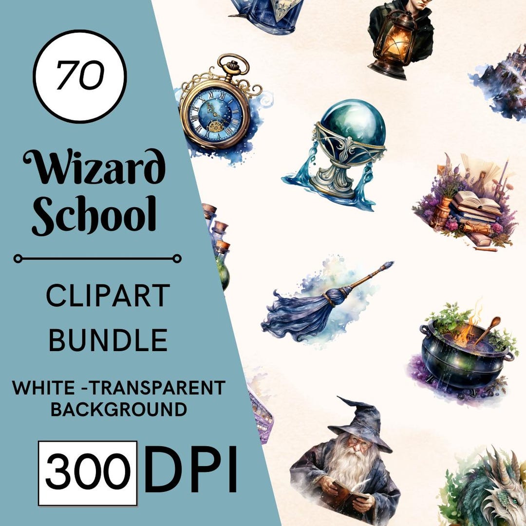 70 Watercolor Wizard School Clipart Bundle, Magic Wizard School PNG ...