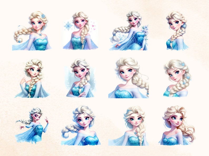 50 imágenes prediseñadas de la princesa Elsa en acuarela, cuento de ...