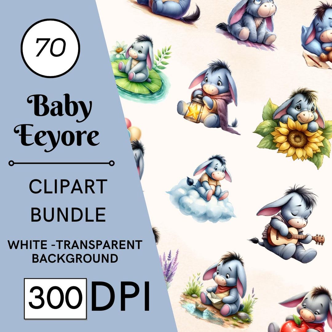 70 Baby Eeyore Clipart, Watercolor Woodland PNG, Nursery Art ...