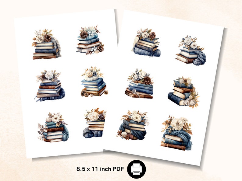 30 Watercolor Winter Bookstack Clipart, Cozy Home Library Clipart PNG ...