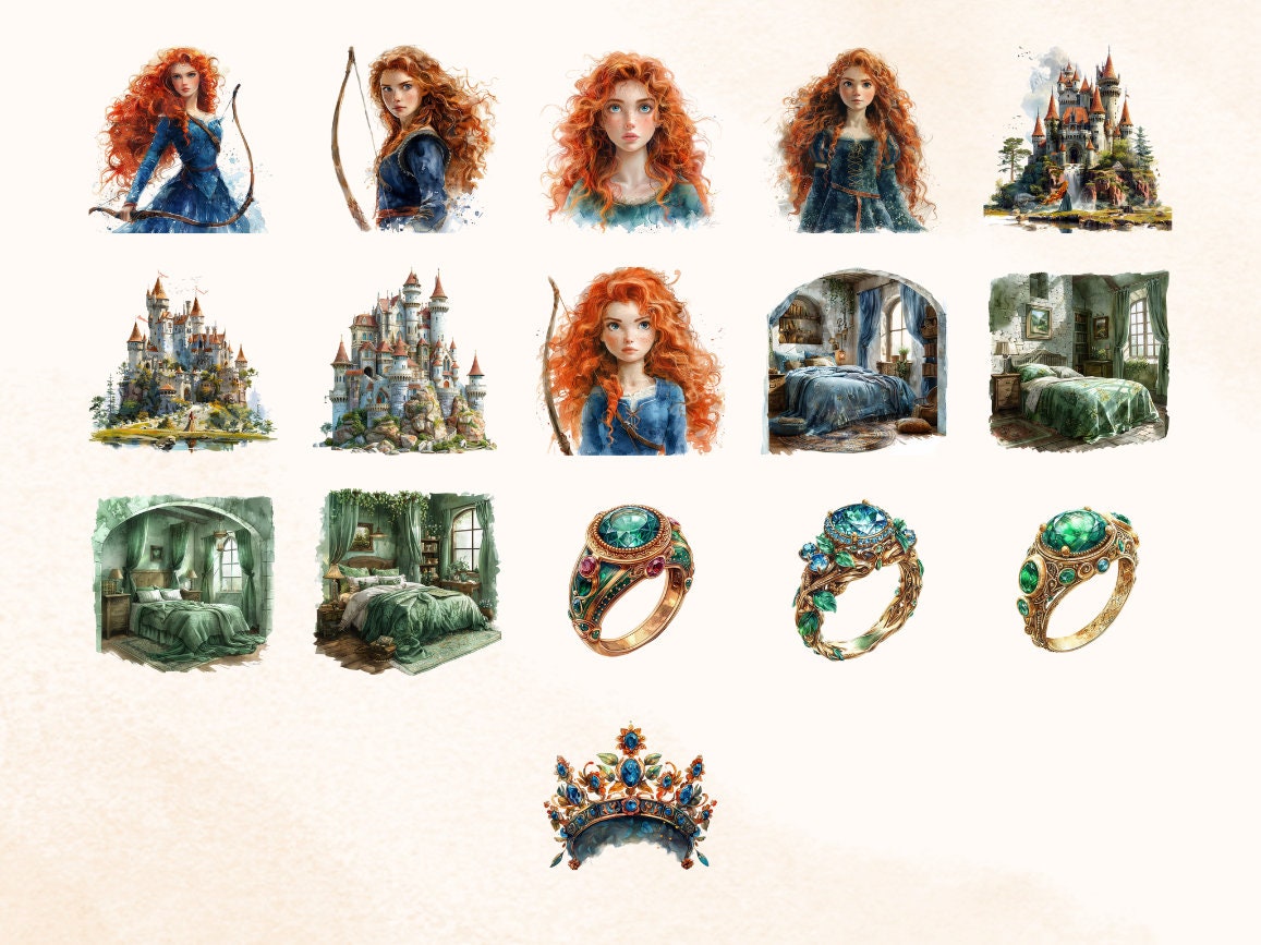 70 Princess Merida Brave Clipart, PNG, Full Commercial Use, Watercolor ...